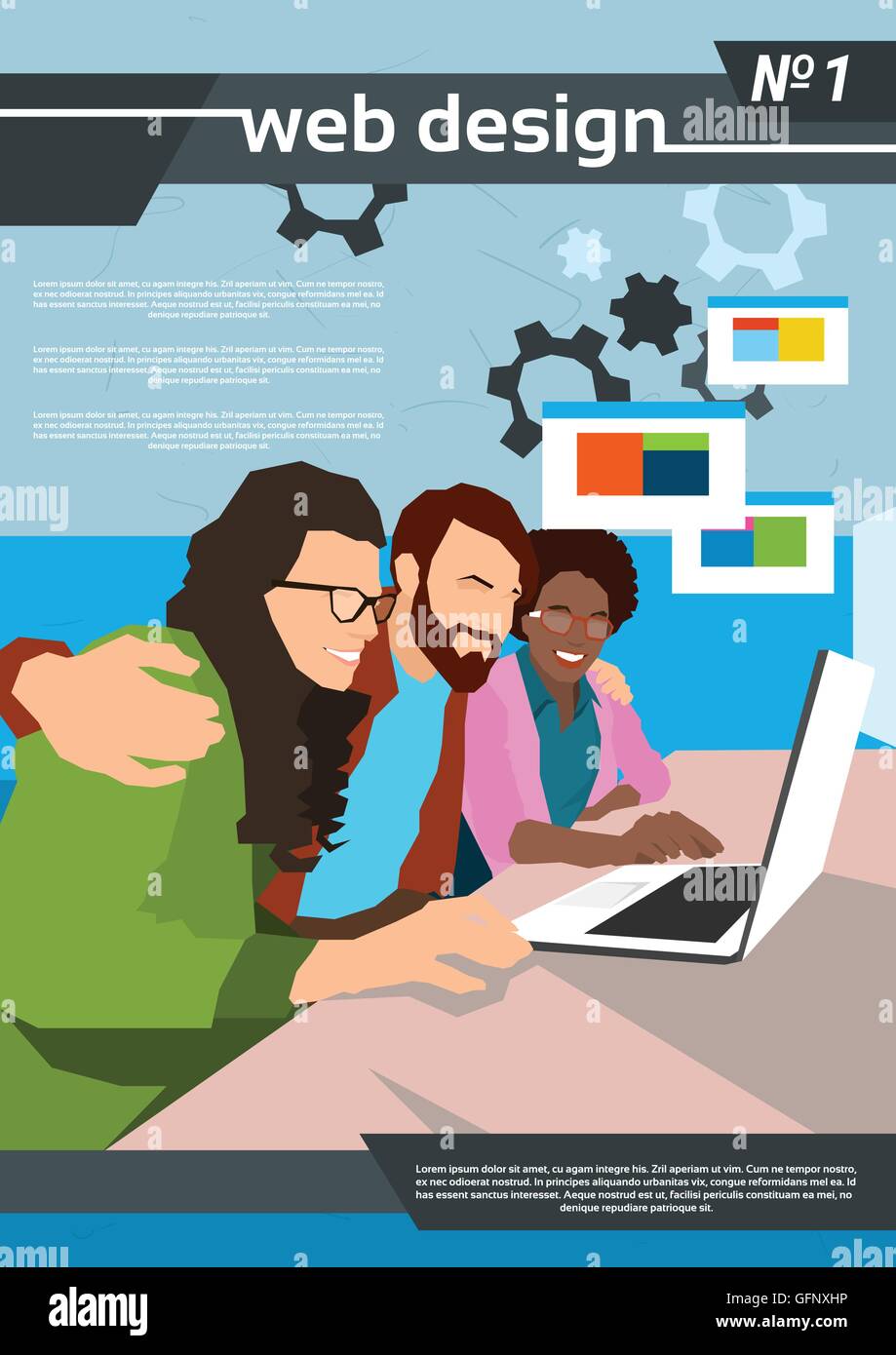 Web Designer Team Work Using Laptop Creative Process Stock Vector Image ...