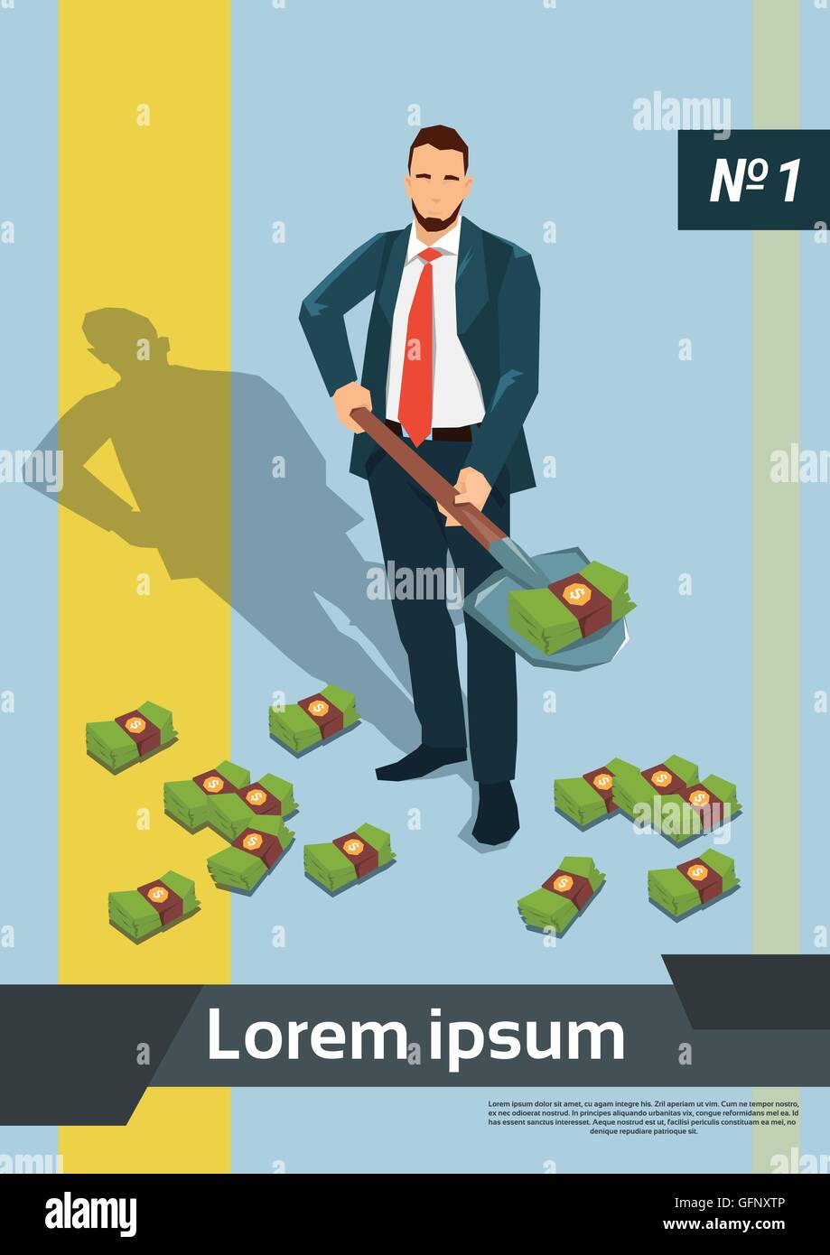 Rich Business Man Digging Money With Shovel Stock Vector Image & Art ...
