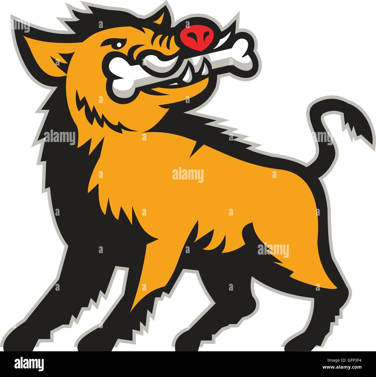 Illustration of a wild pig boar razorback head looking up to the side ...