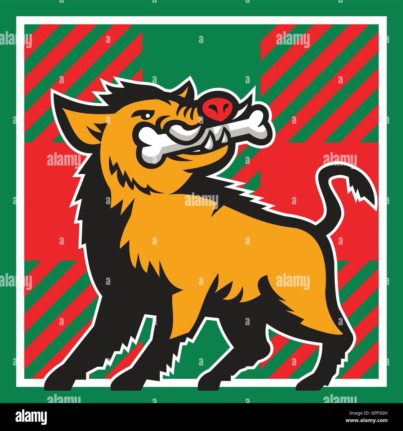 Illustration of a wild pig boar razorback head looking up to the side ...