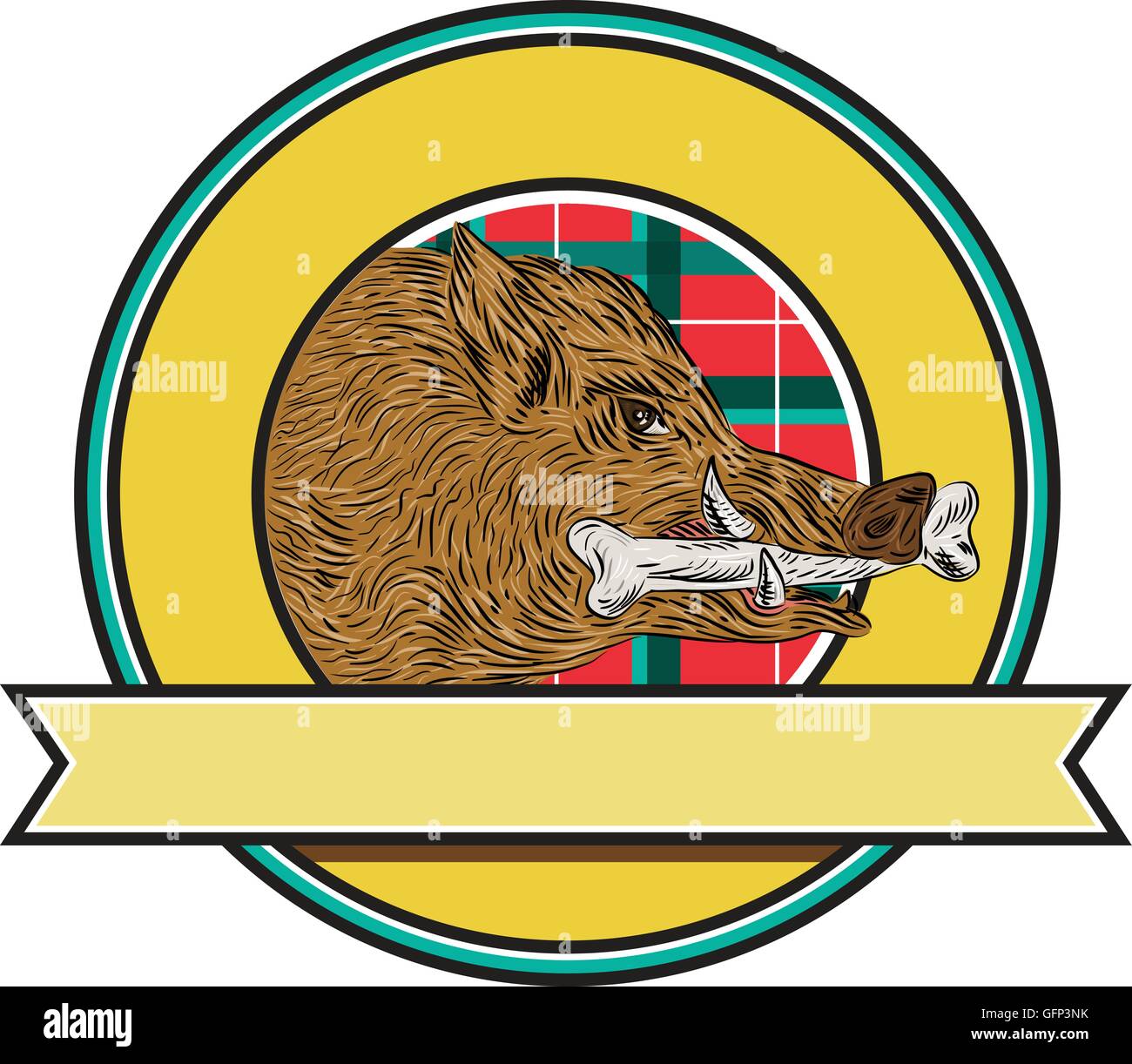 Drawing sketch style illustration of a wild pig boar razorback head ...