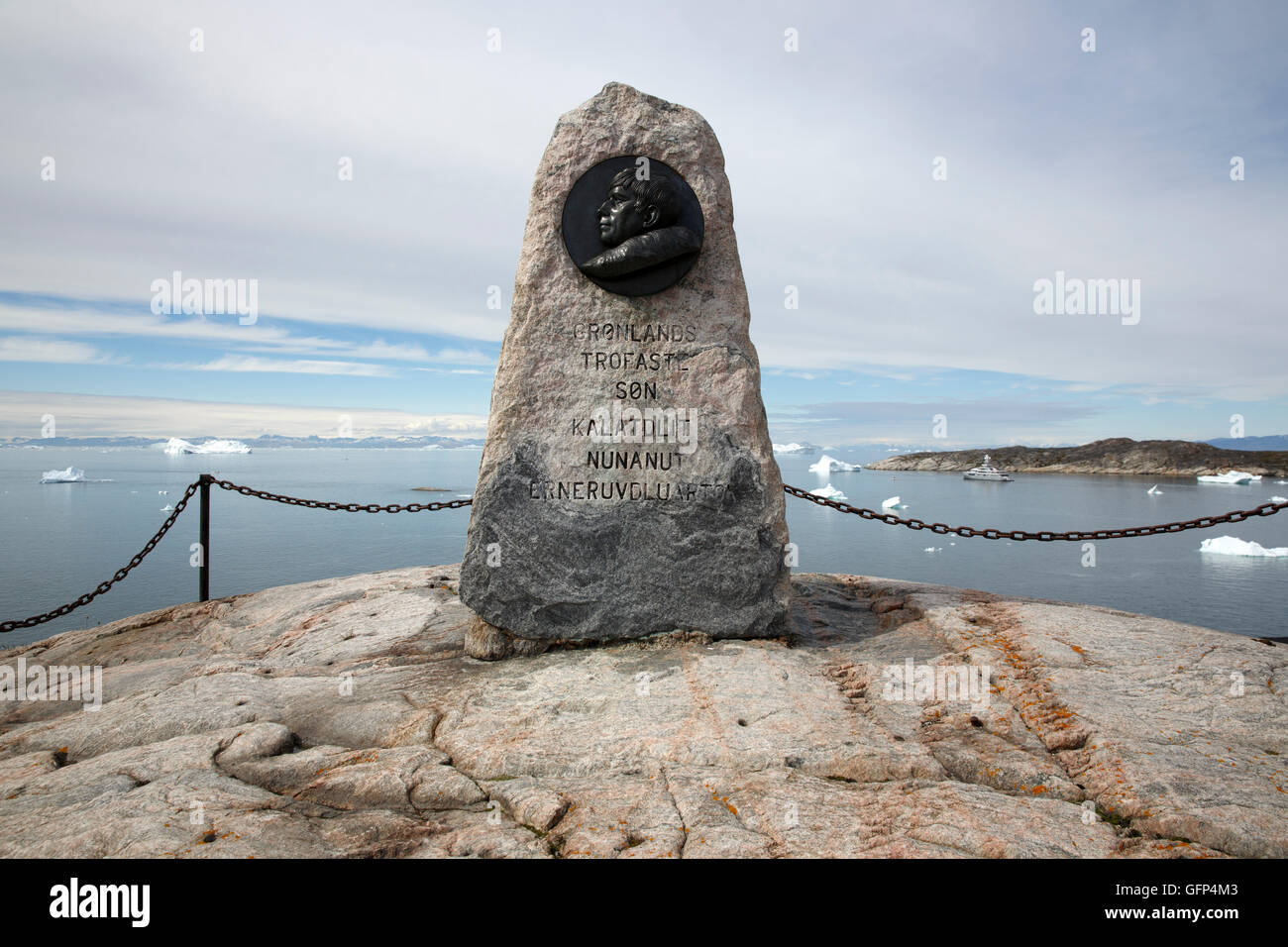 Monument overlooking Disko Bay that reads, Greenland Faithful Son ...