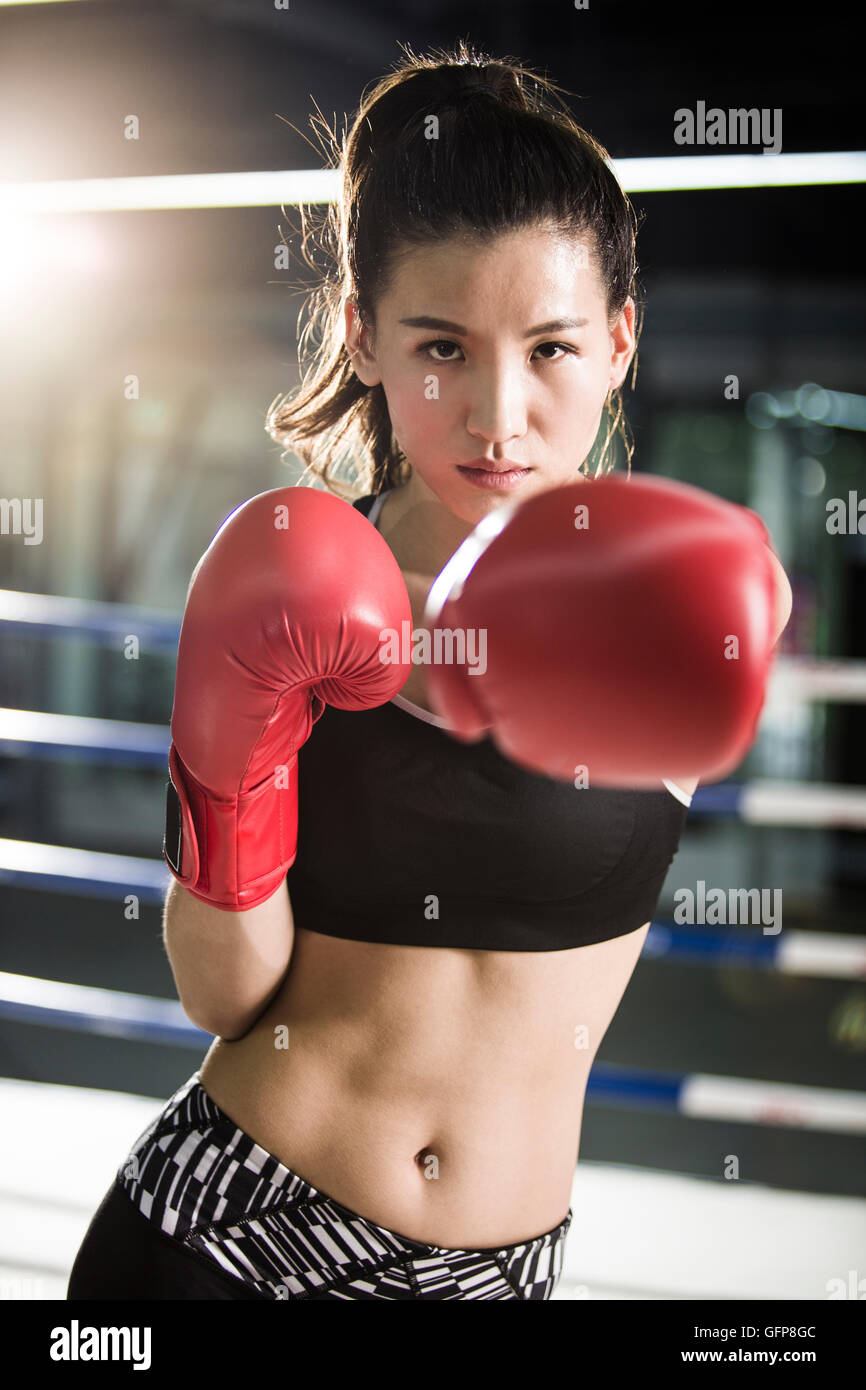 Portrait of female Chinese boxer Stock Photo - Alamy