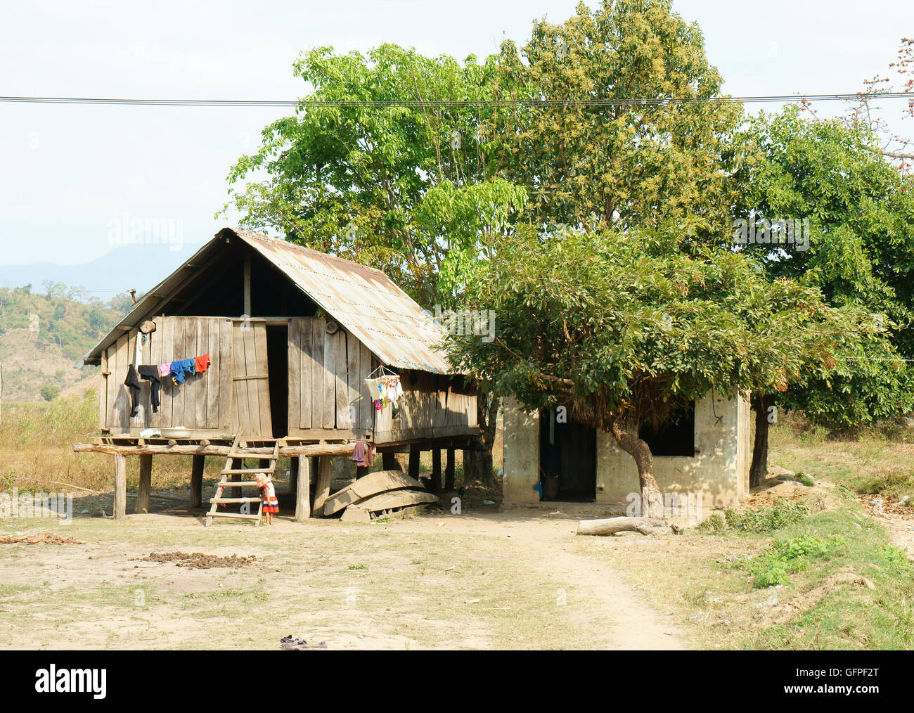 Vietnamese rural at Buon Me Thuot, Daklak, group of house on stilts ...