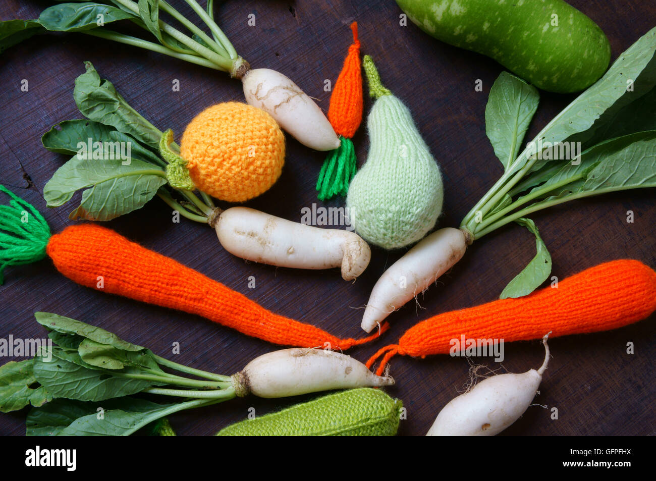 Leisure activity at home with knitting, group of colorful knitted ...