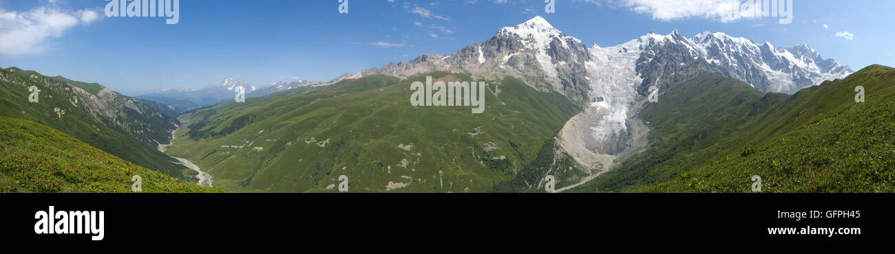 Greater Caucasus stitched panorama with Tetnuldi, Adishi Glacier ...