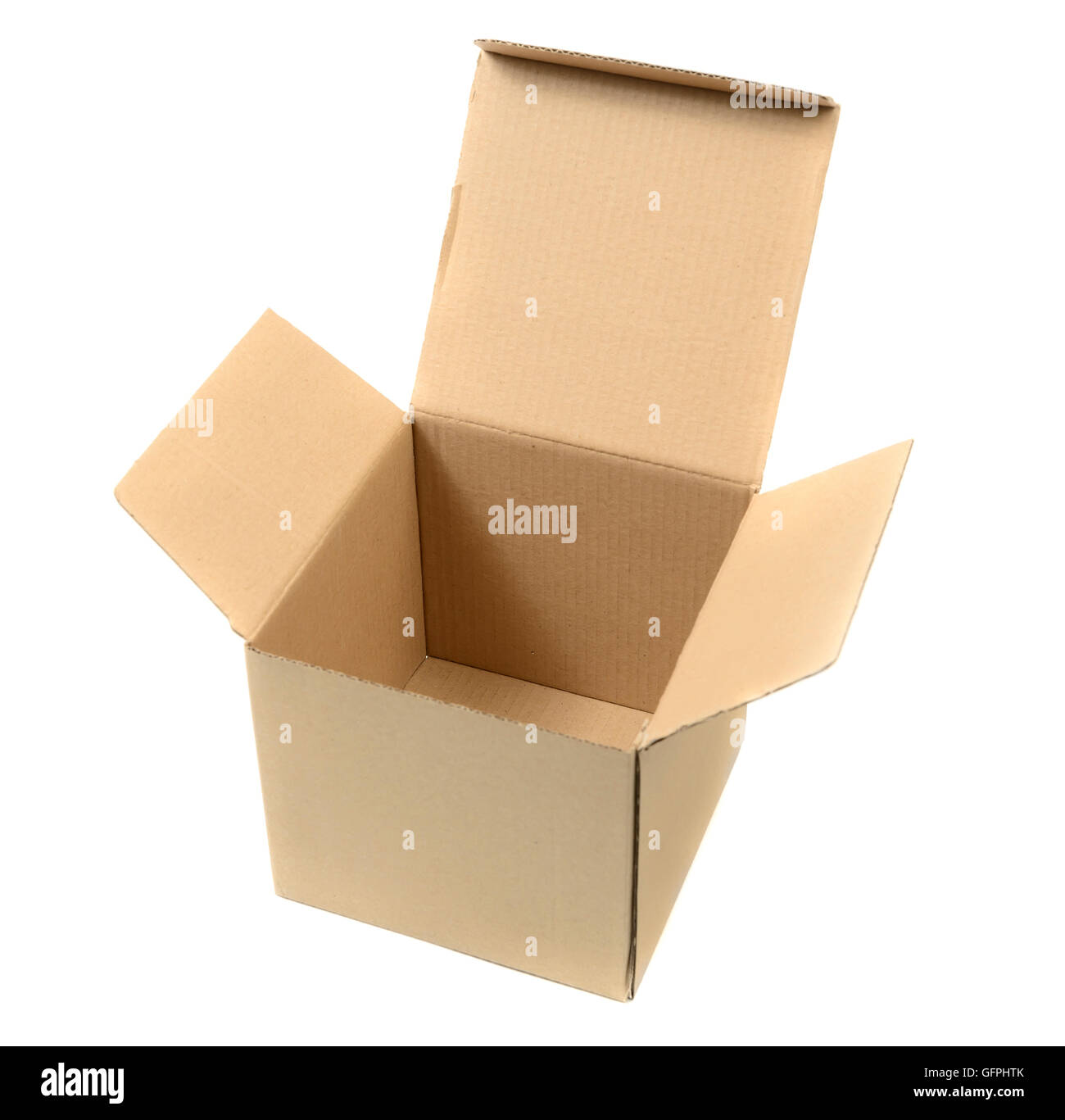Open cardboard box isolated on white Stock Photo - Alamy