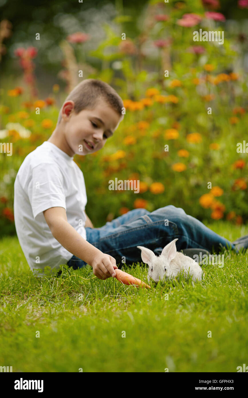 little boy with rabbit Stock Photo - Alamy