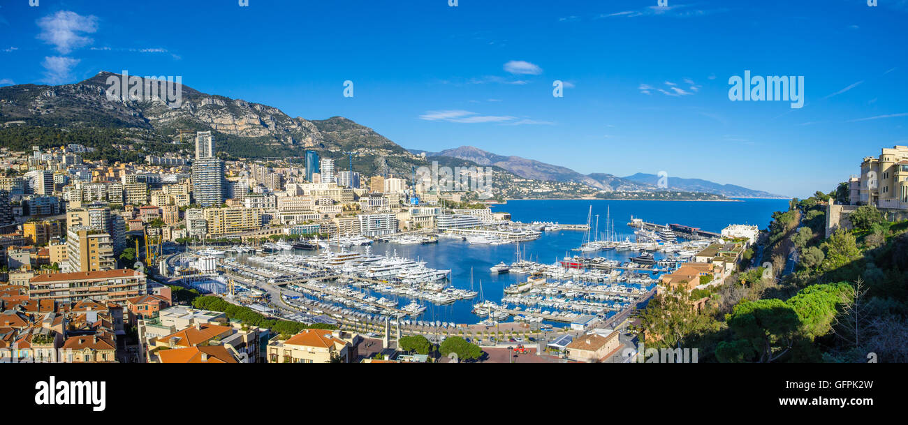 Panoramic view on the hills and harbor of Monaco Stock Photo - Alamy