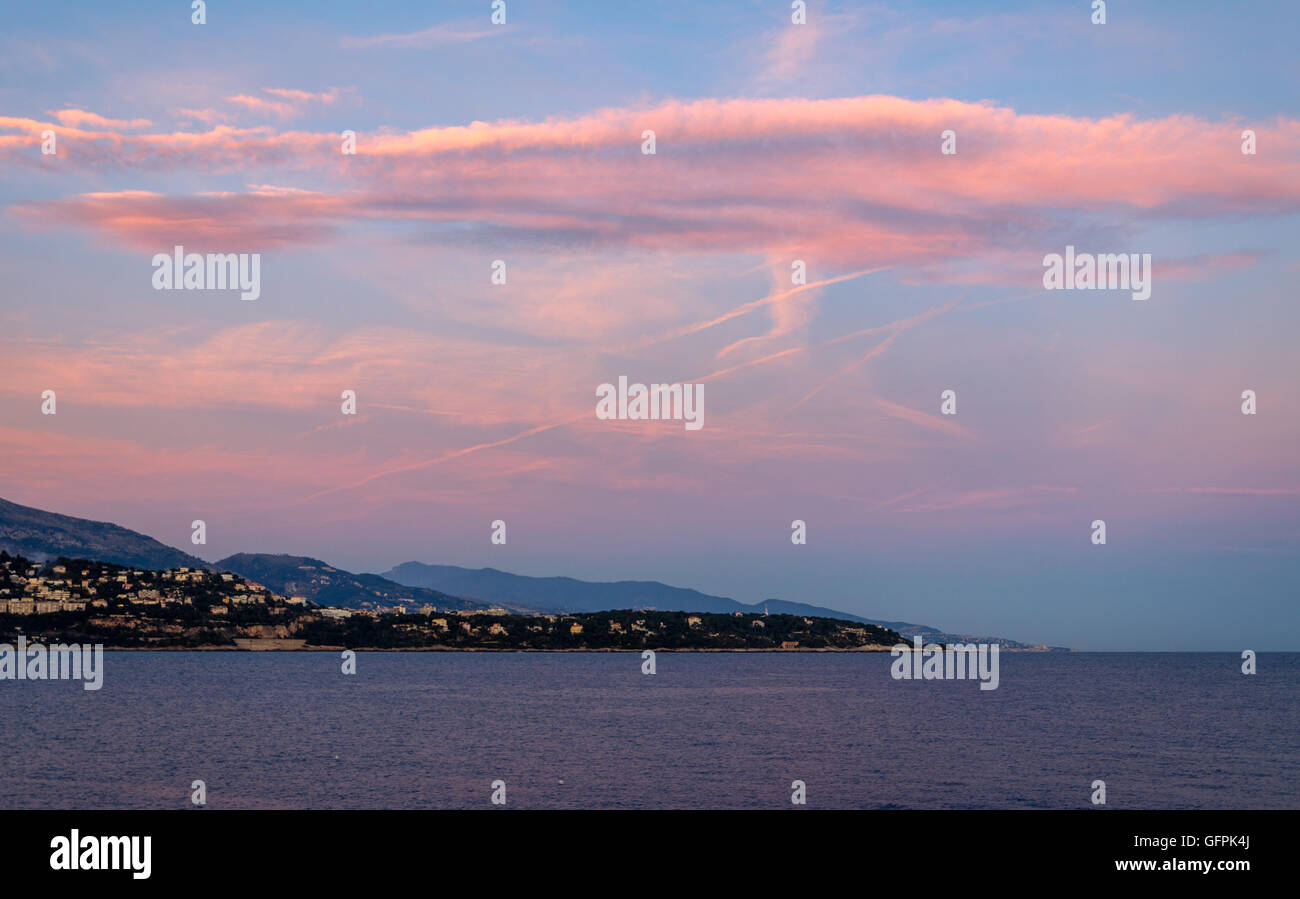Lilac sunset on seaside of Monaco Stock Photo - Alamy