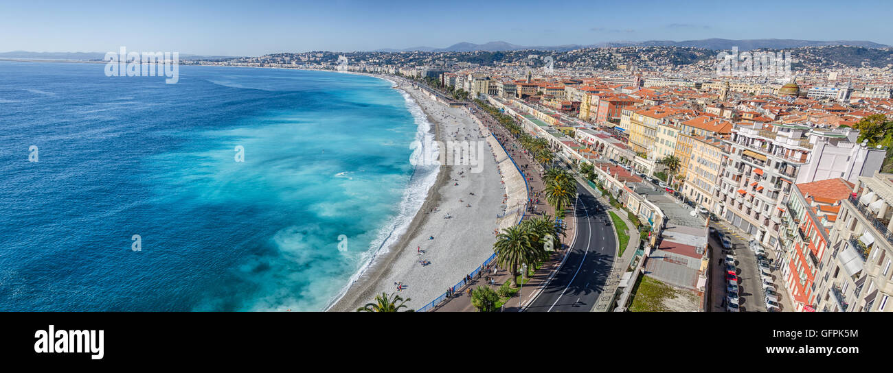 Large panoramic view on Nice bay of Angels and Alps Stock Photo - Alamy
