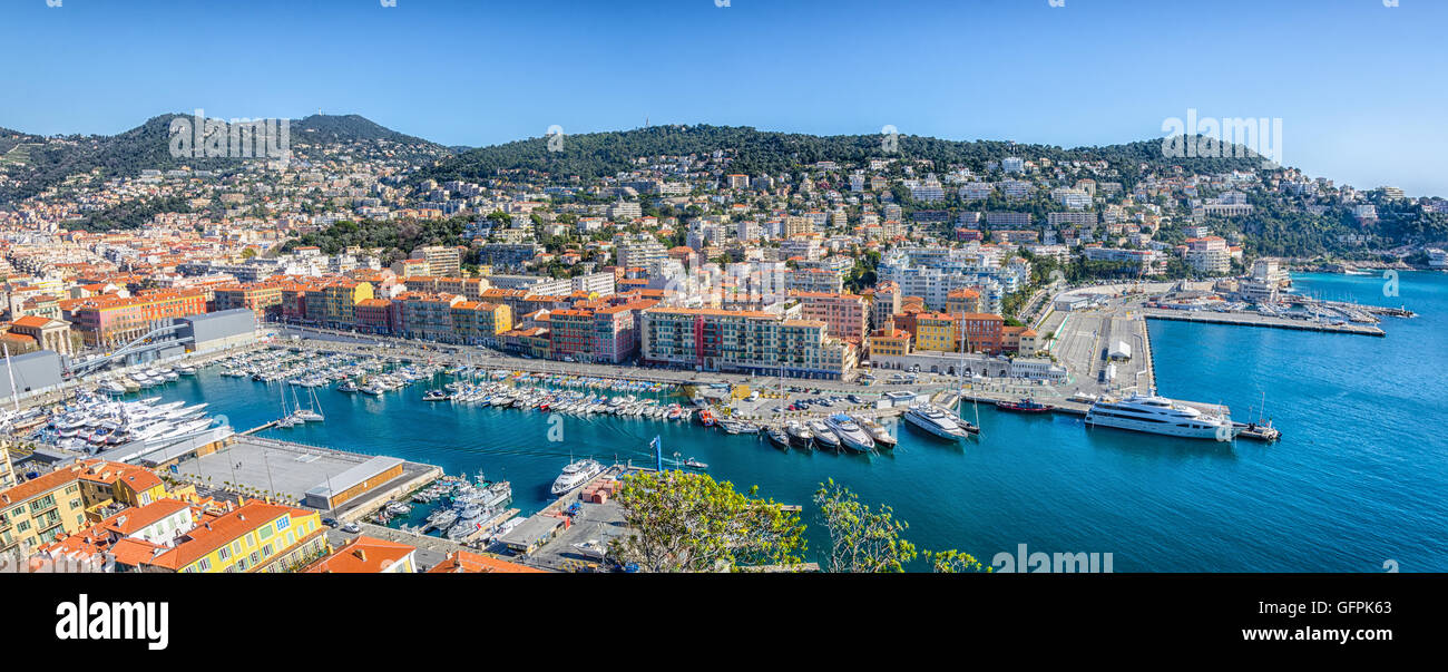 Panoramic view of Nice port and buildings in mountains Stock Photo - Alamy