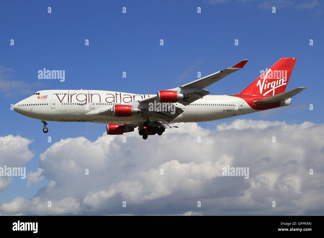 Heathrow/England August 10, 2012: Boeing 747 from Virgin Air landing at ...