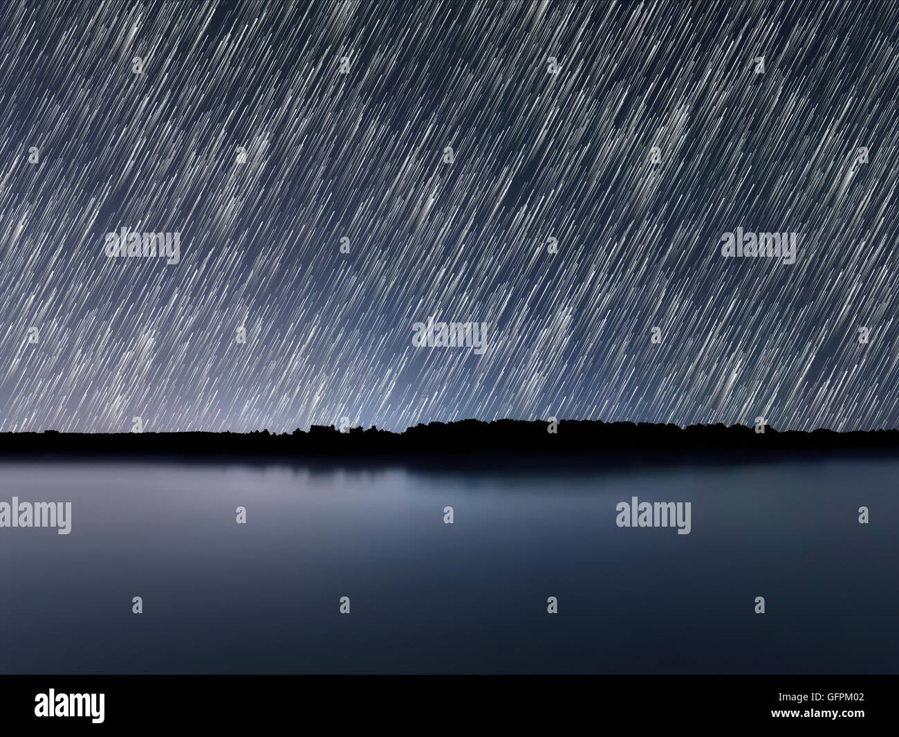 Star Trails, Beautiful Blue Night reflection. Vortex star trails Star ...