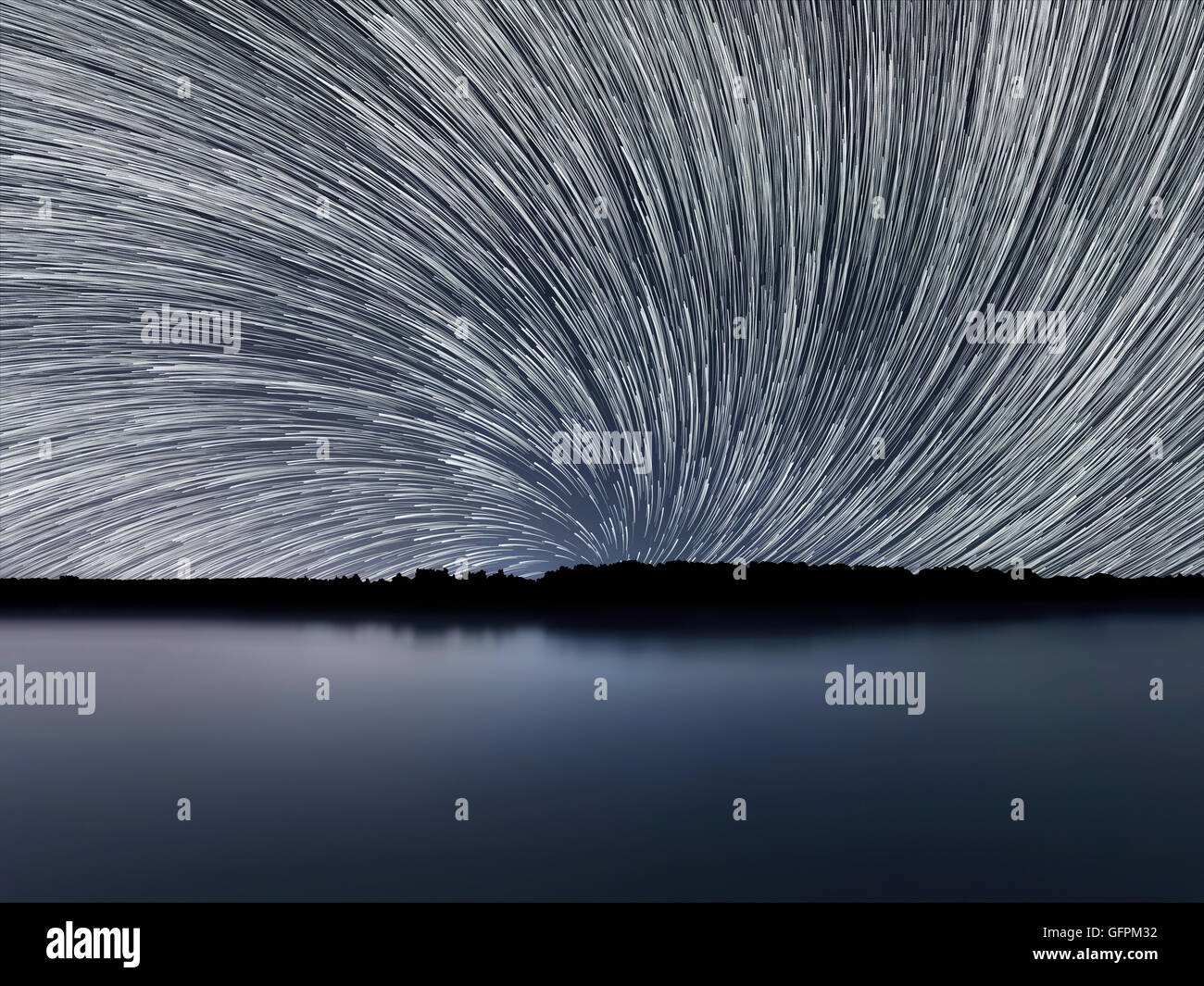 Star Trails, Beautiful Blue Night reflection on water Stock Photo - Alamy