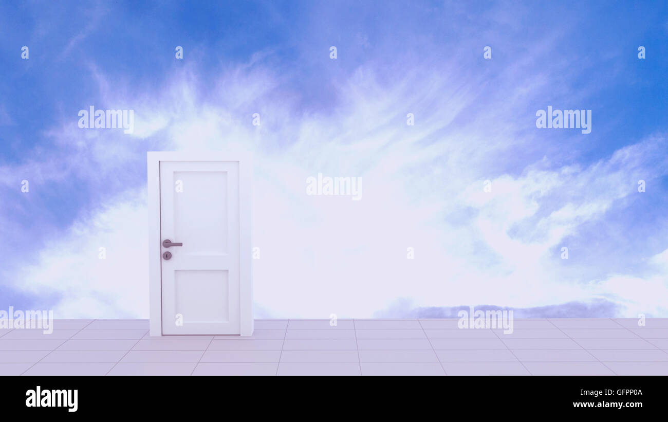 3d Rendering of Door to the heaven in sky background Stock Photo - Alamy