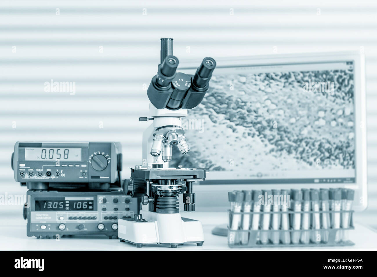 Laboratory Microscope. Scientific research background Stock Photo - Alamy