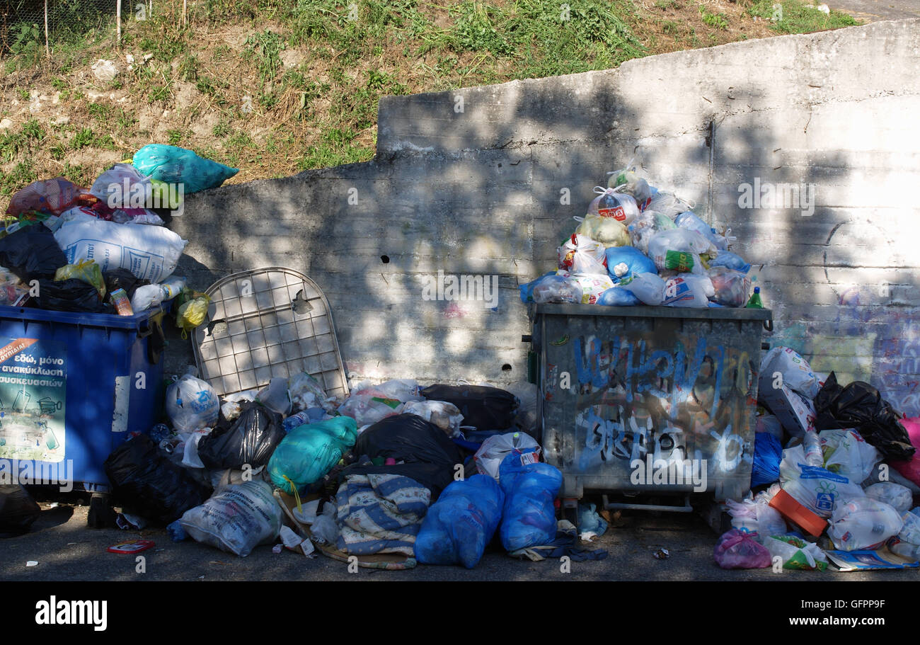 Piles of rubbish in Corfu Greece as Temploni landfill refuse dump ...