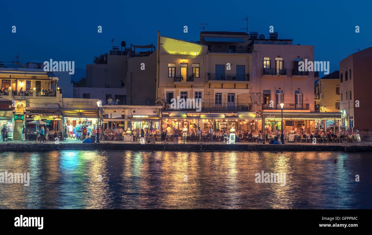 Chania, Crete, Greece: Old Town next to Venetian harbor in the sunset ...