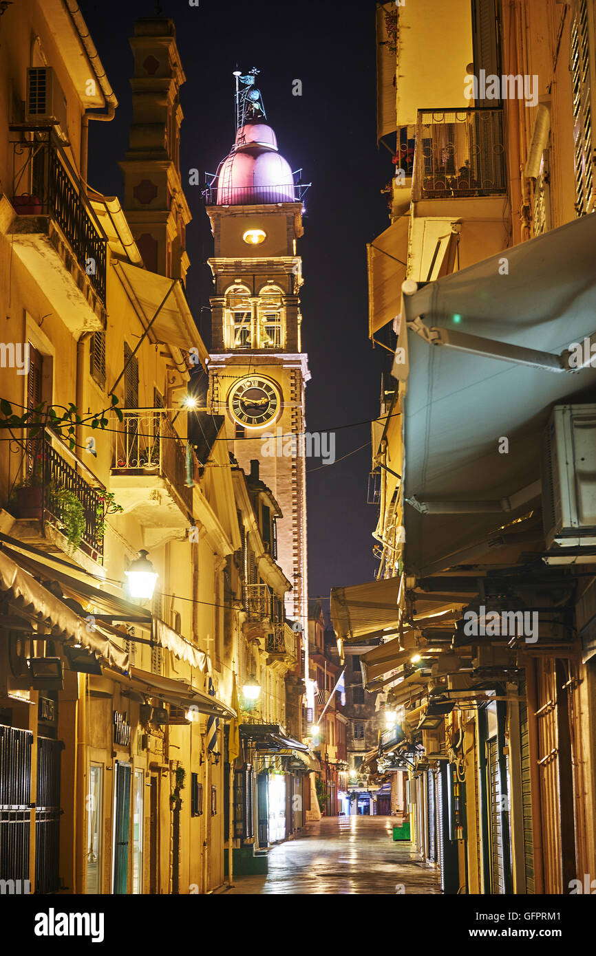 Saint Spyridon Church at night on island of Corfu, Greece Stock Photo ...