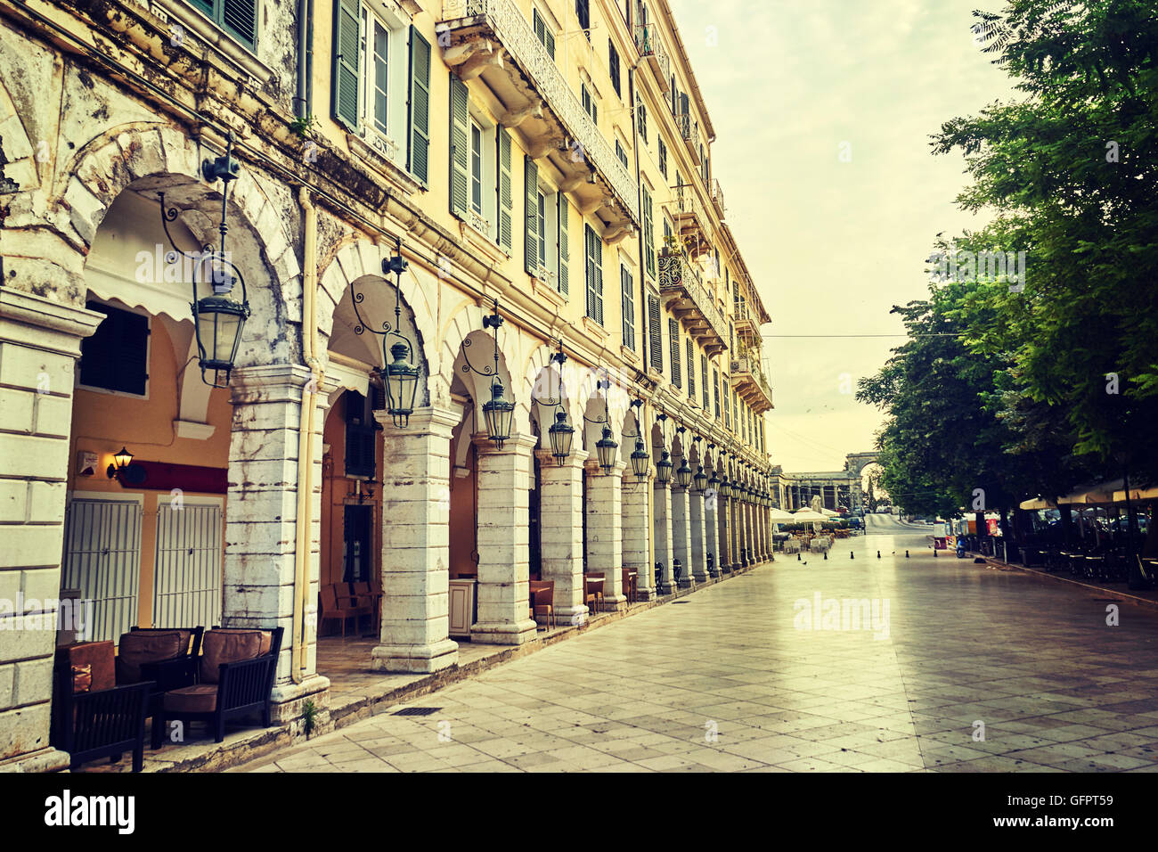 The historic center of Corfu town, LIston, Greece Stock Photo - Alamy