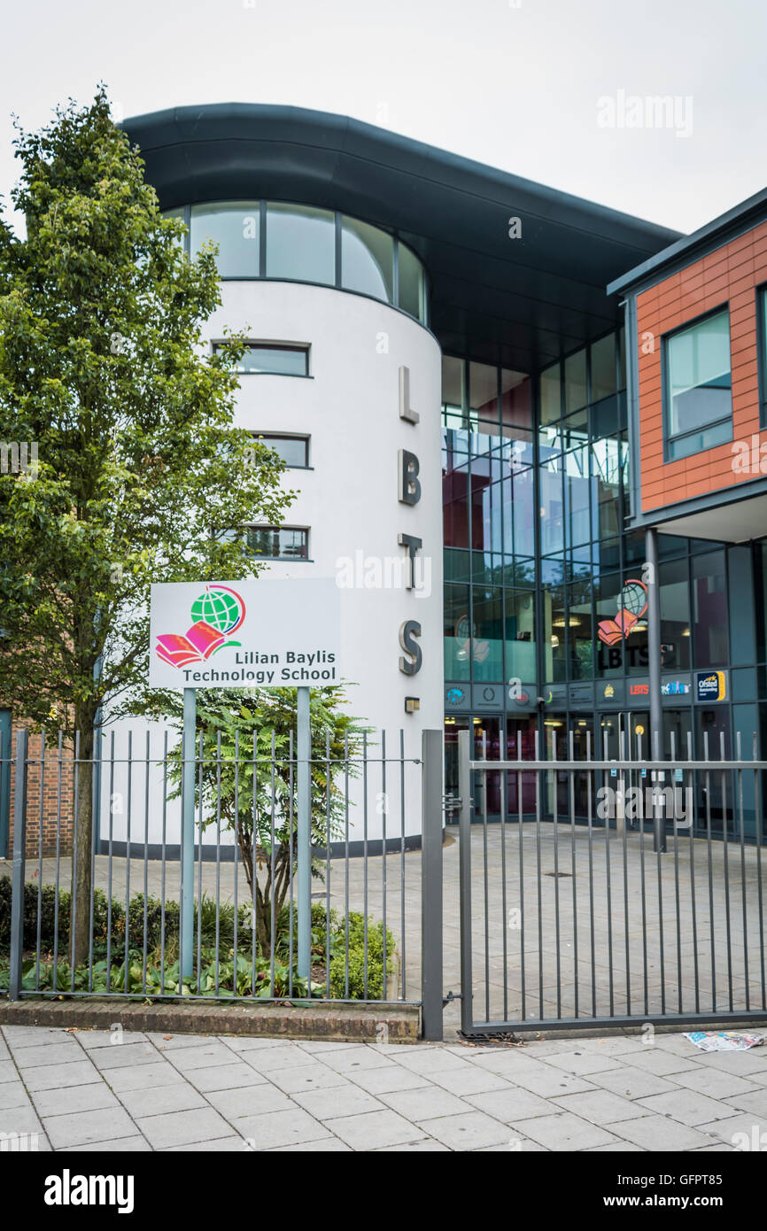 Entrance and associated signage at Lilian Baylis Technology School in ...