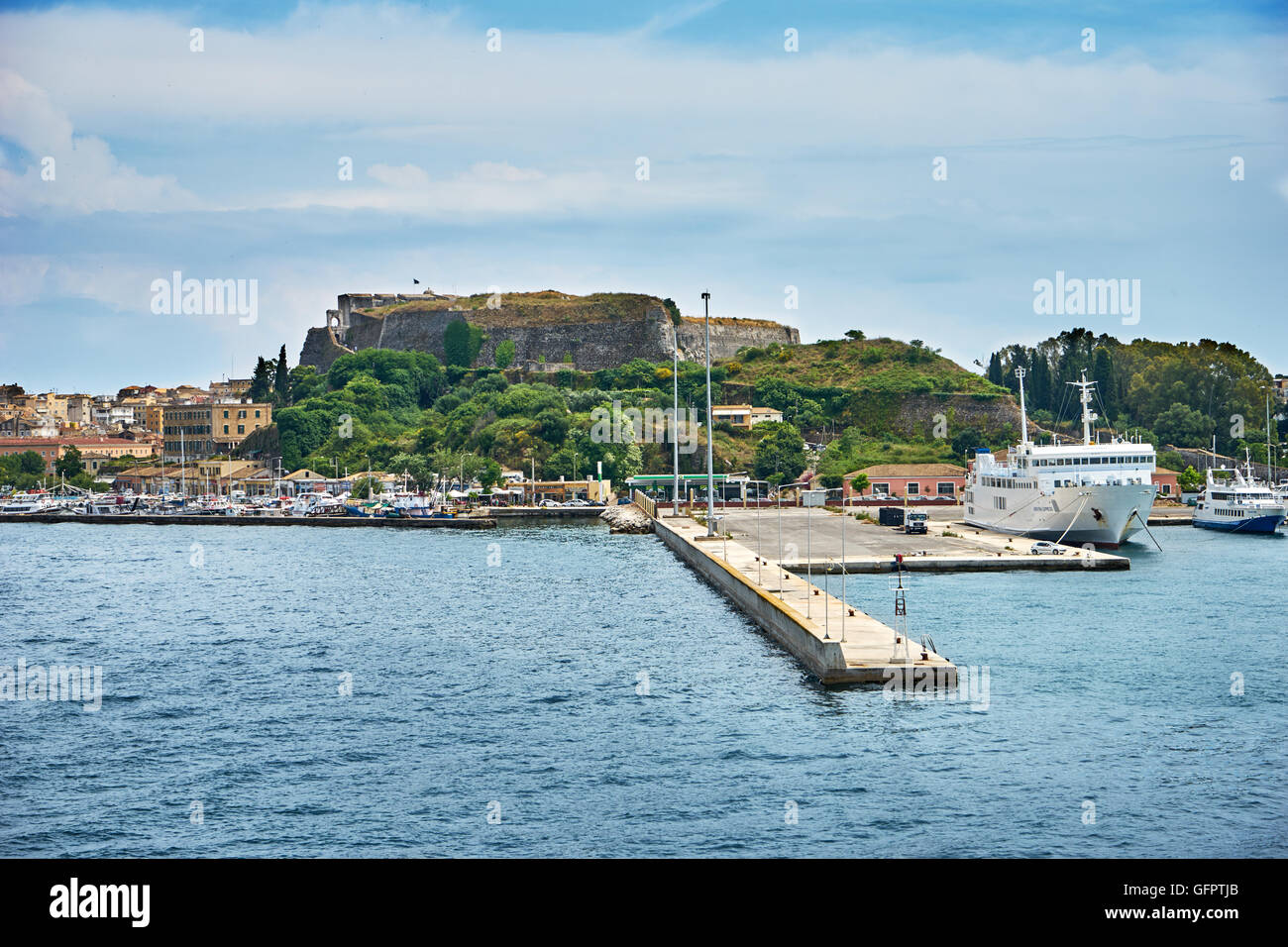 Corfu old town on the coast of the Corfu Island in the Ionian sea ...