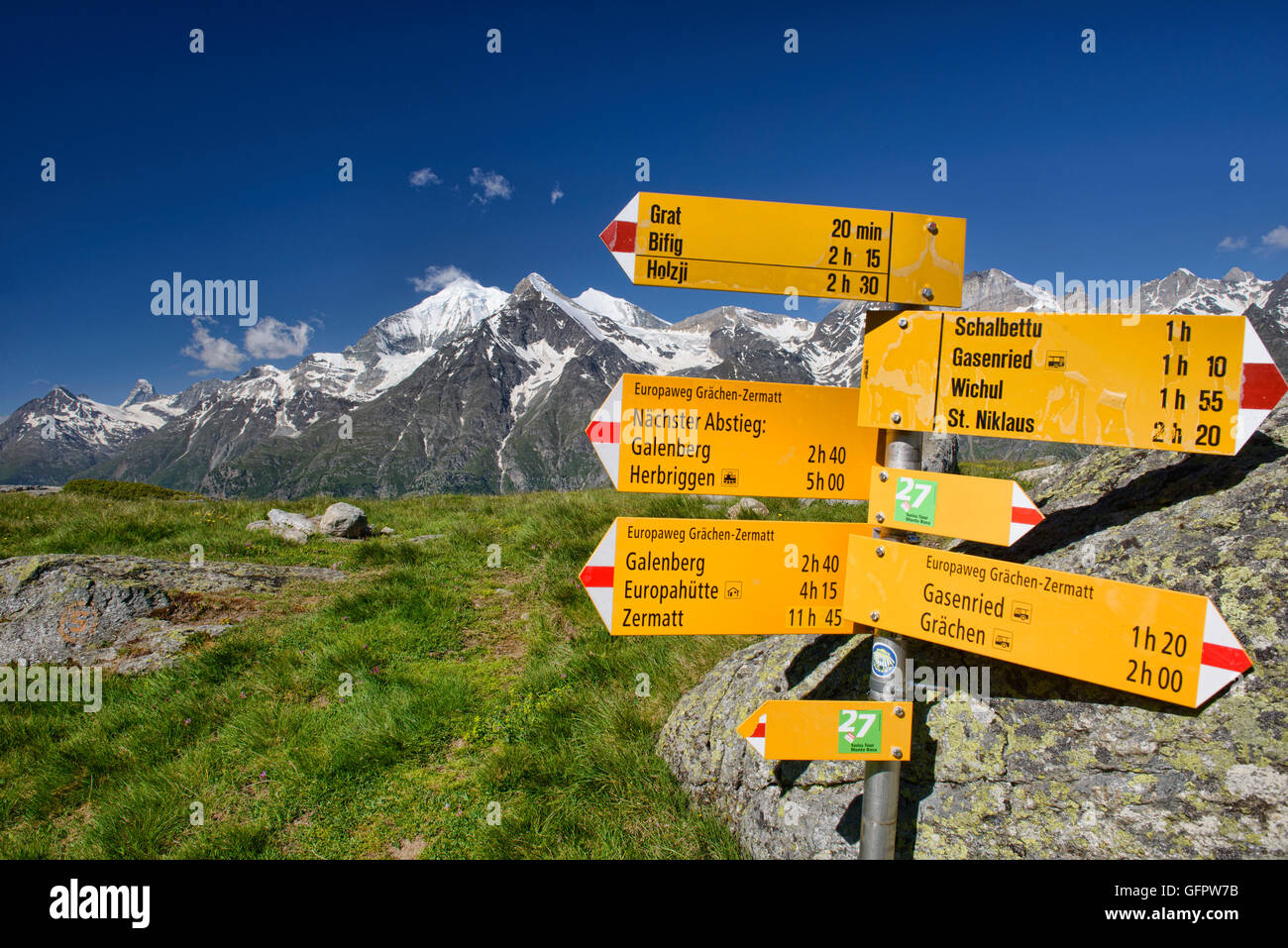 Zermatt switzerland hiking trail sign hi-res stock photography and ...