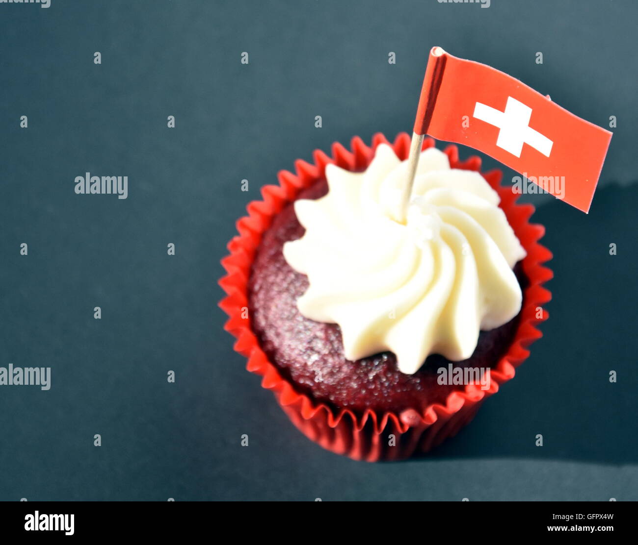 Swiss National Day cupcake with red and white cross swiss flag Stock ...