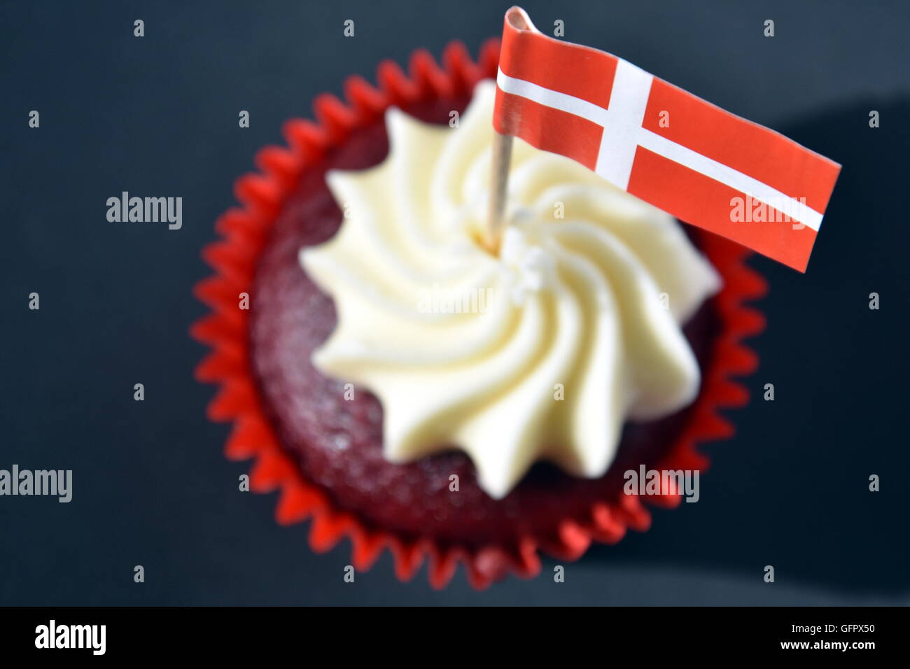 Danish National Day cupcake with red and white flag. Denmark ...