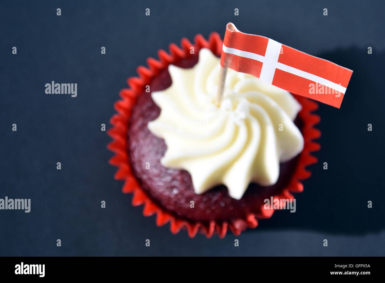 Danish National Day cupcake with red and white flag. Denmark ...