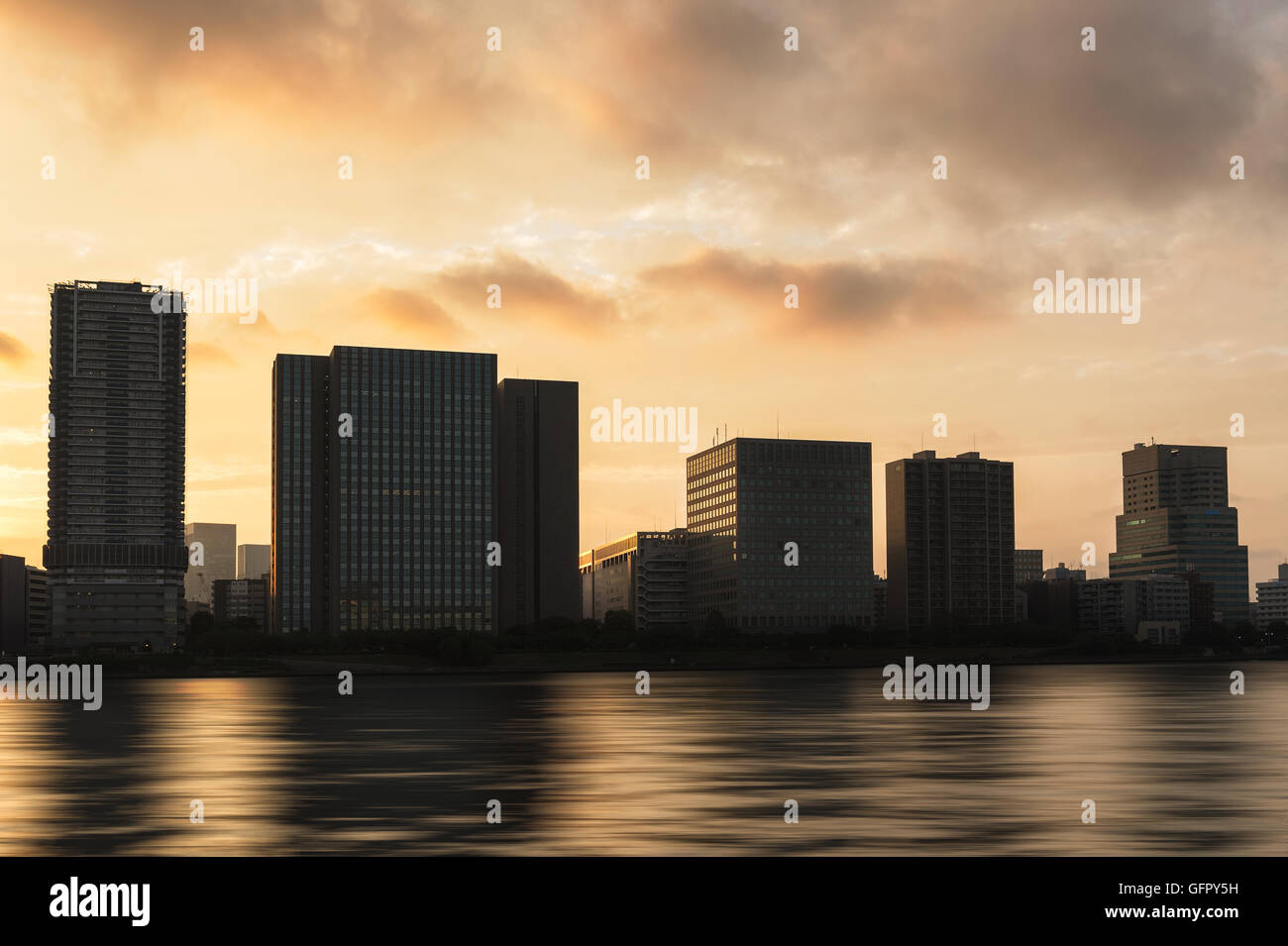 Tokyo cityscape at sunset from Tsukishima, Tokyo, Japan Stock Photo - Alamy