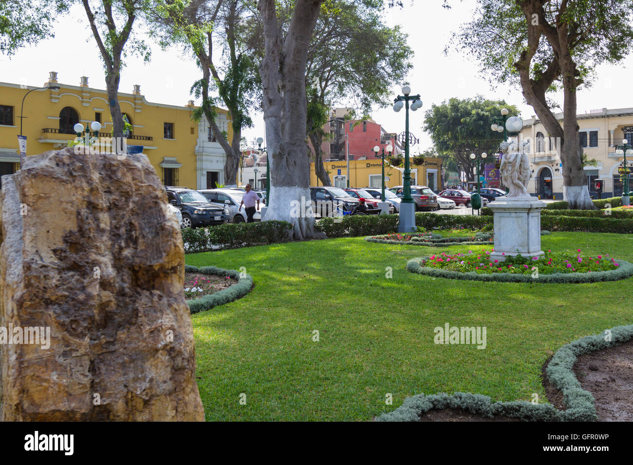 Barranco, Lima - May 10 : Barrancos' town square gardens in the ...