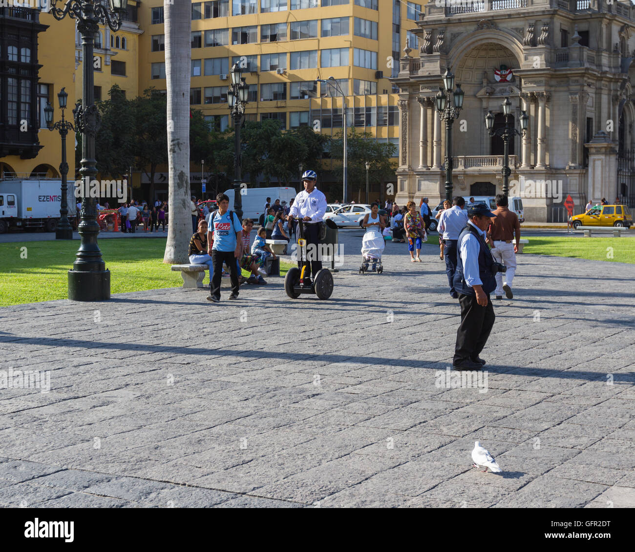 Lima - May 10 : People walking in the Plaza de Armas in lima. May 10 ...