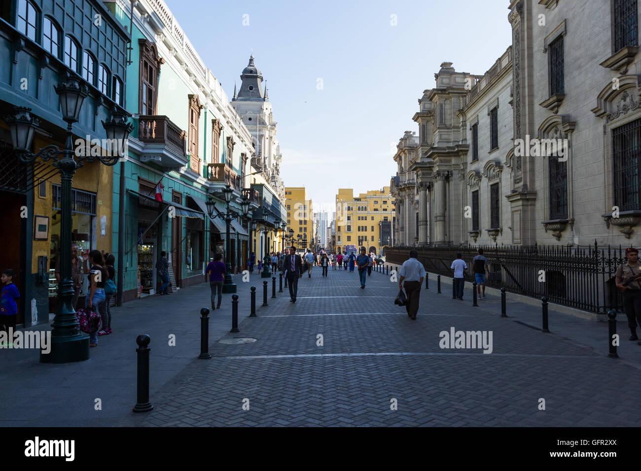 Lima - May 10 : People walking thru alleyways in the city of Lima. May ...