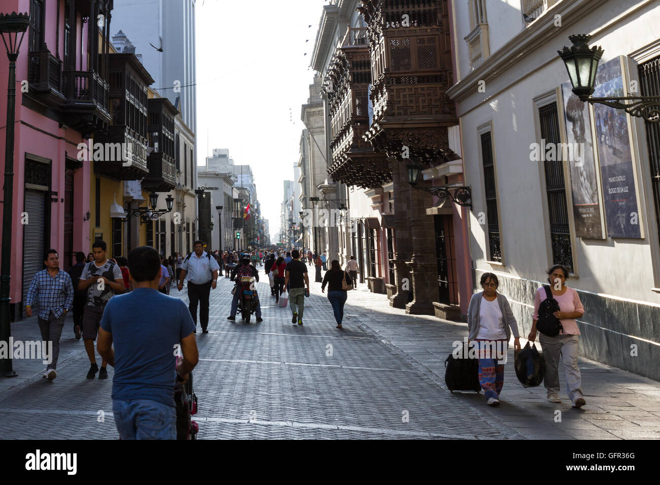 Lima - May 10 : People walking thru alleyways in the city of Lima. May ...