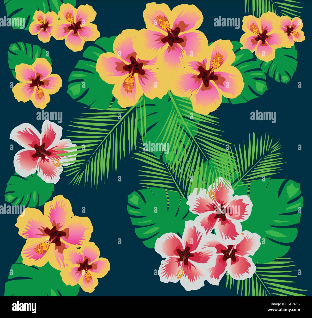 vector illustration of seamless tropical flowers background Stock ...