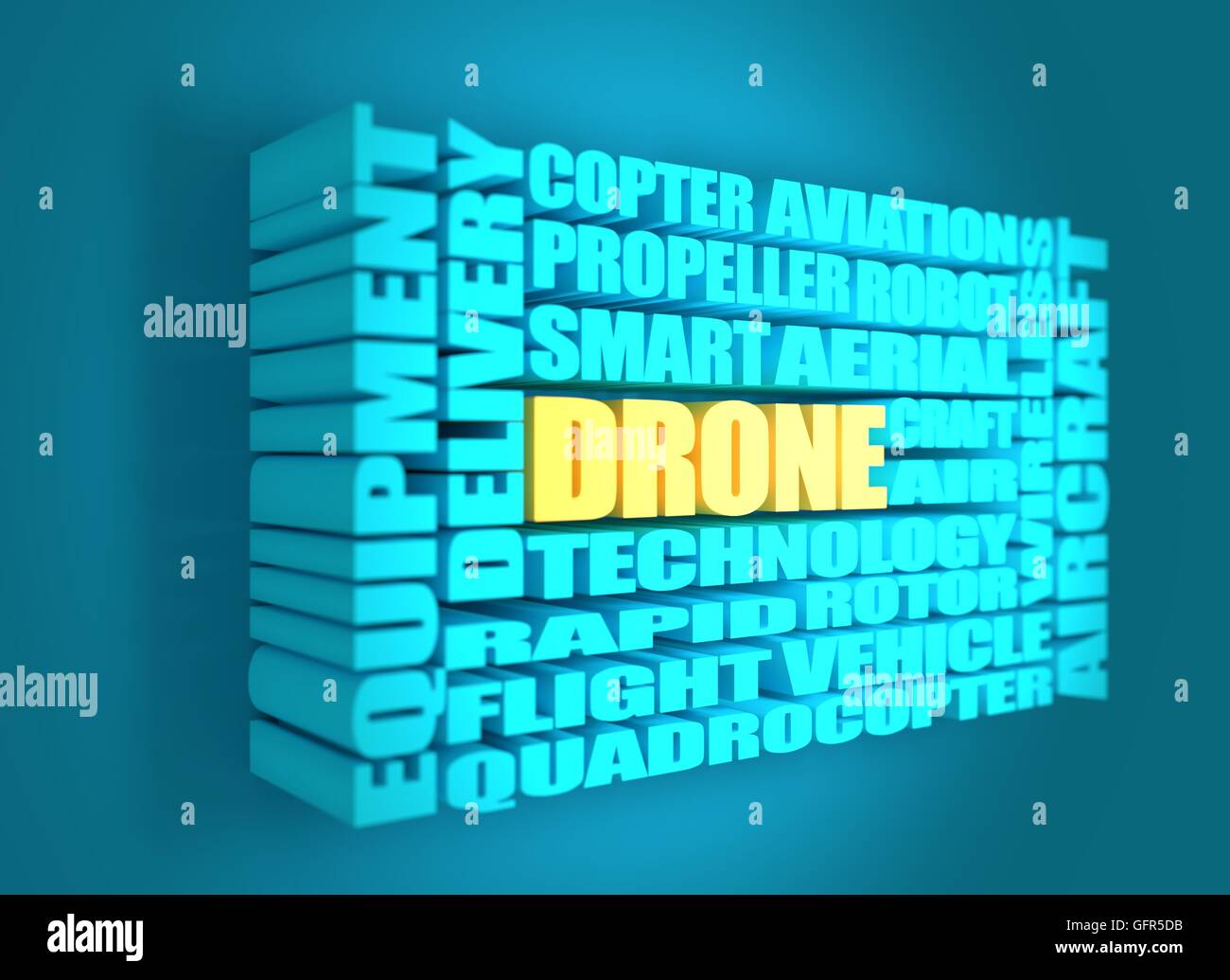 Drone relative word cloud. 3D rendering illustration Stock Photo - Alamy