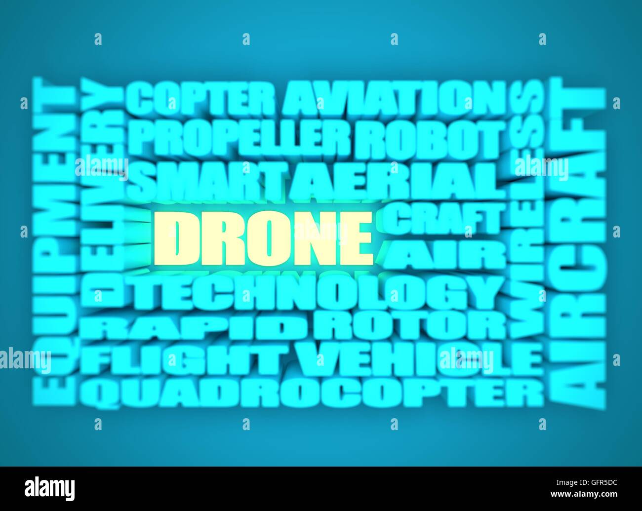 Drone relative word cloud. 3D rendering, Neon shine drone word Stock ...