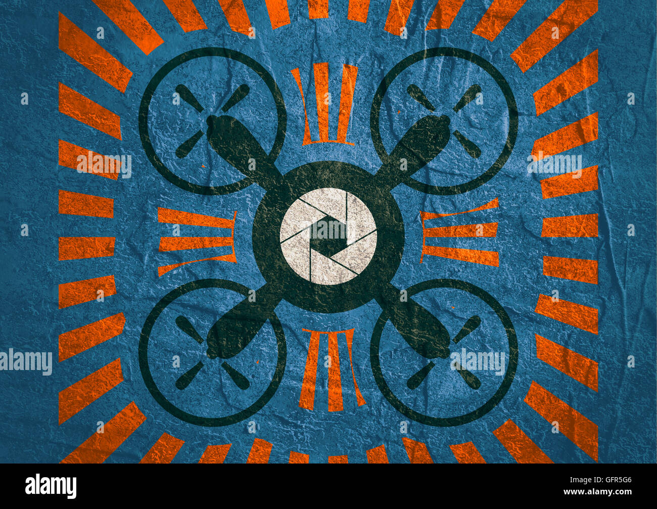 Drone emblem. Radial sun rays. Concrete textured Stock Photo - Alamy