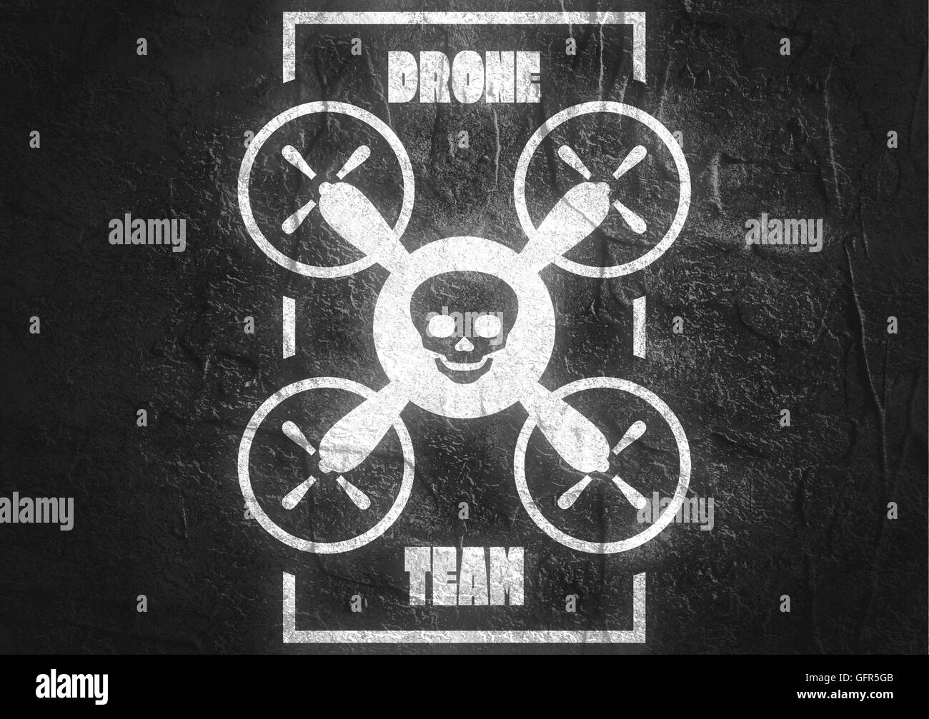 Drone team emblem. Skull icon on vehicle. Concrete textured Stock Photo ...