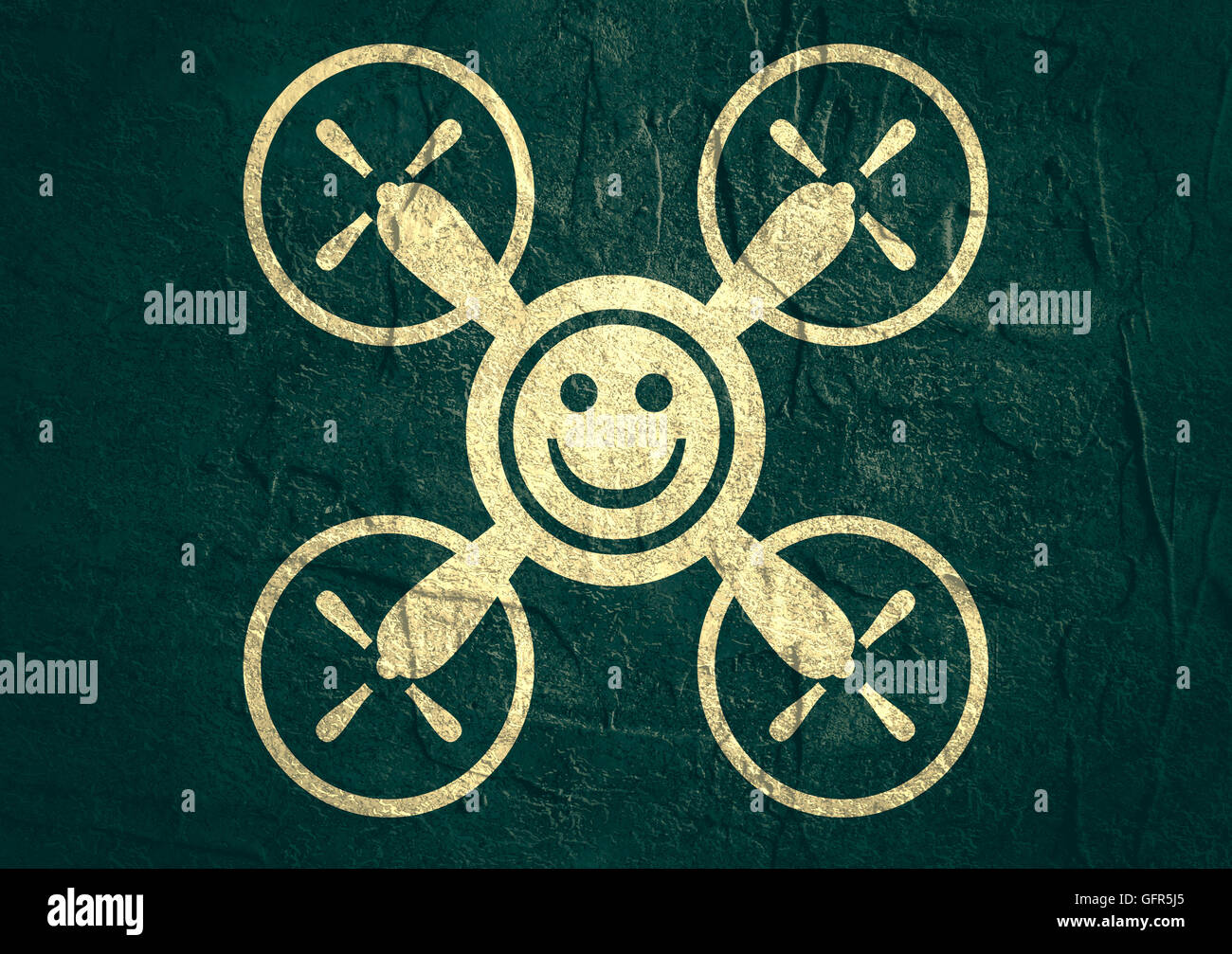 Drone quadrocopter icon. Flat symbol. Concrete textured. Smiley symbol ...