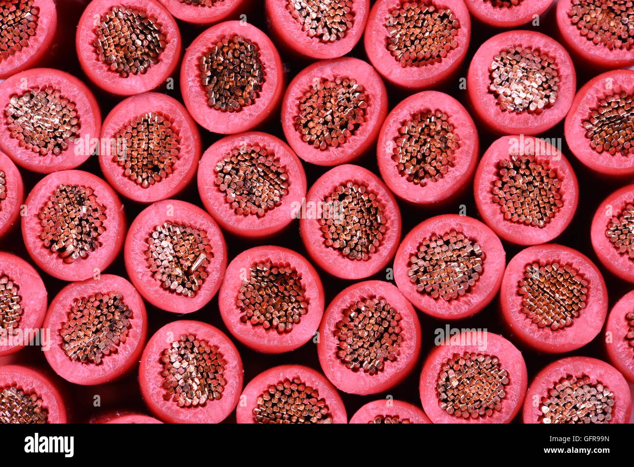 Group of red electric cables closeup Stock Photo - Alamy