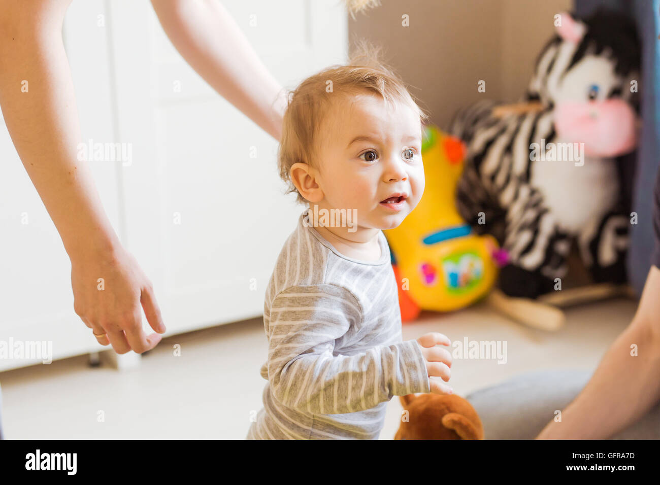 Excited Young Baby Boy Stock Photo - Alamy