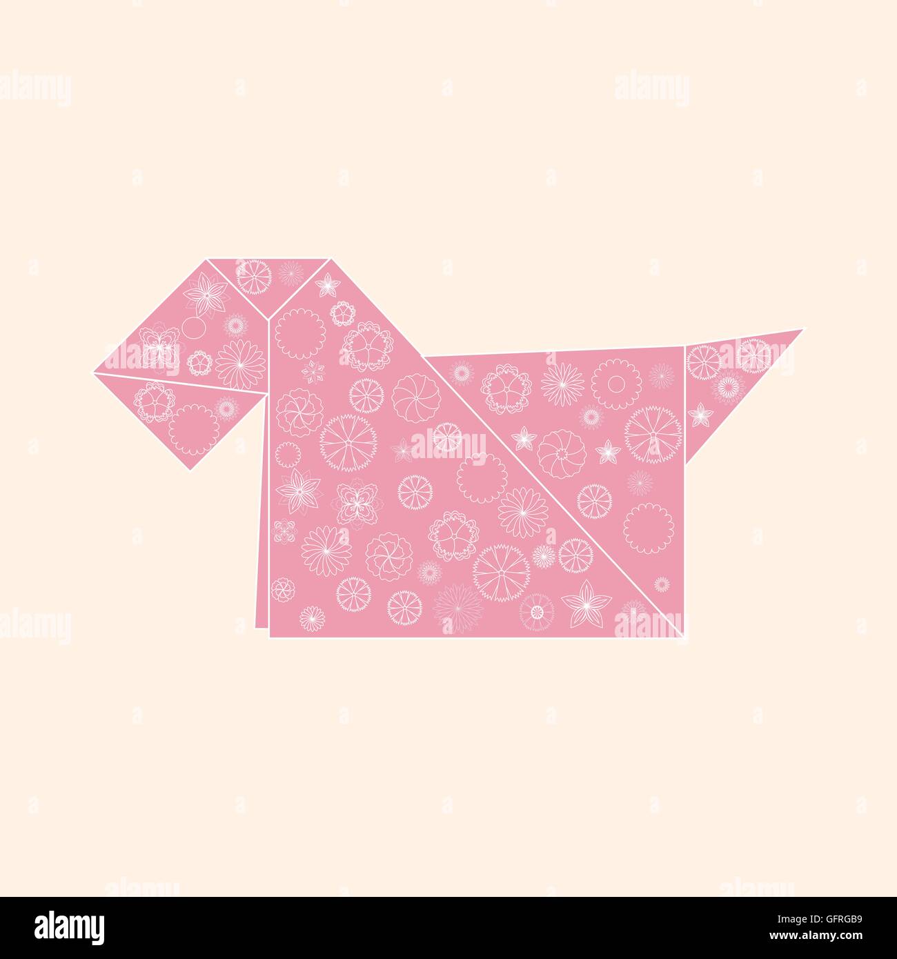 Origami paper dog with flowers on a white background Stock Vector Image ...