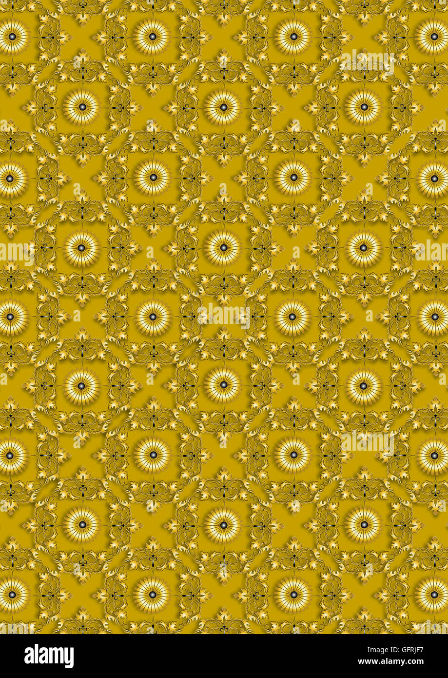 Seamless vintage gold floral pattern on yellow background Stock Photo ...