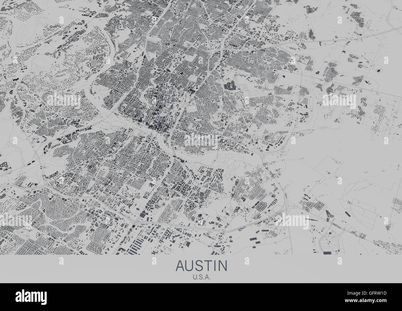 Austin map, satellite view, city, Texas, USA. 3d rendering Stock Photo ...