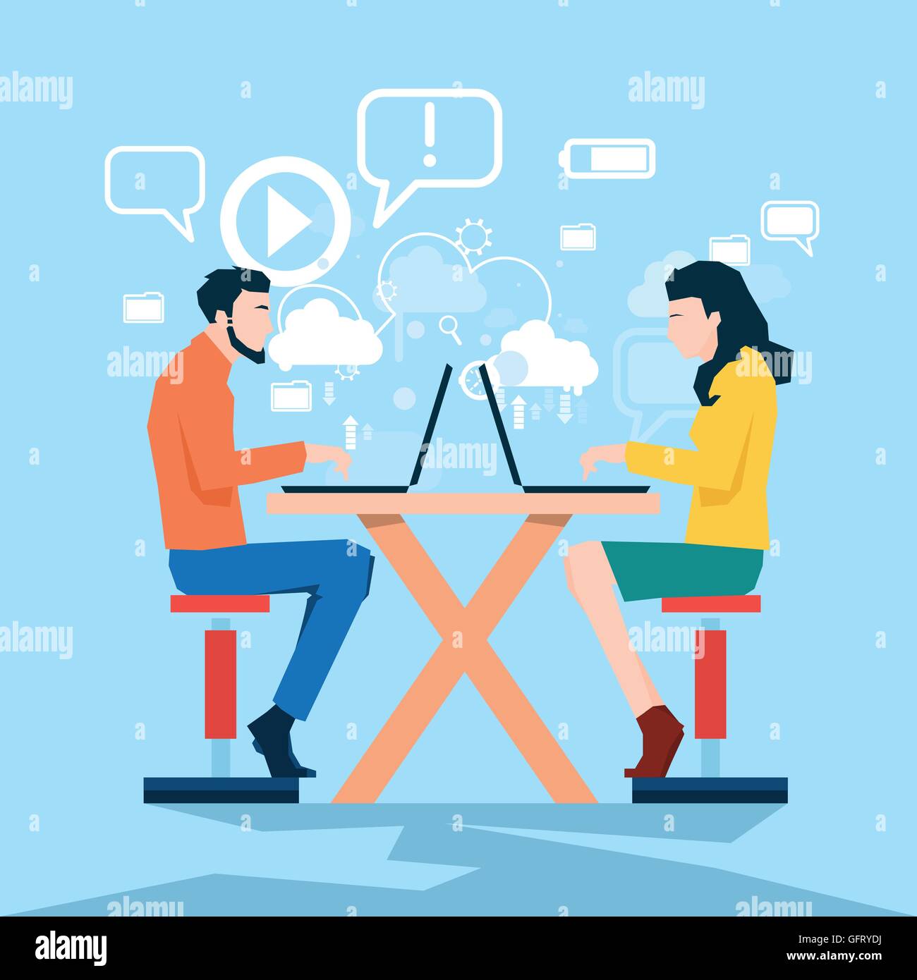 Business Man Woman Using Laptop Computer Coworking Center Stock Vector ...