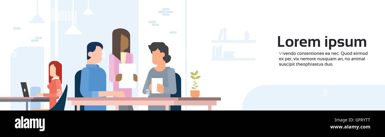 People Working Coworking Center Open Office Space Banner Stock Vector ...