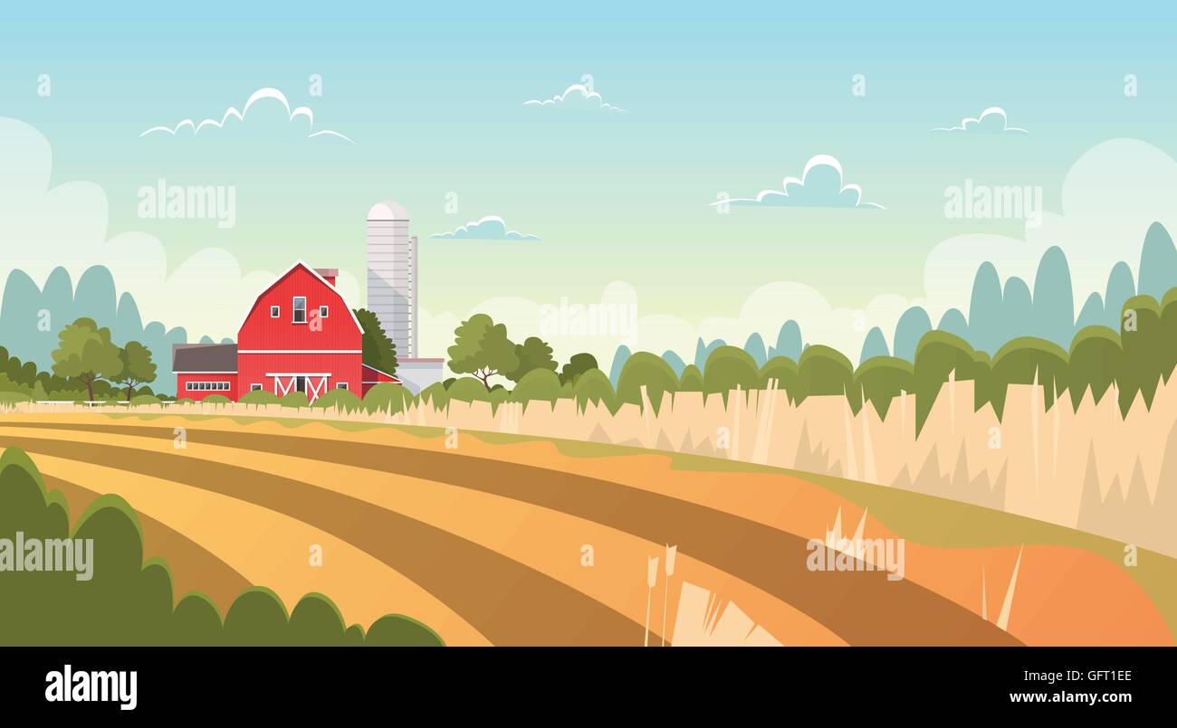 Agriculture And Farming, Farmland Countryside Landscape Stock Vector ...